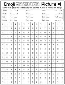 Emoji Multiplication Mystery Pictures • Ford's Board