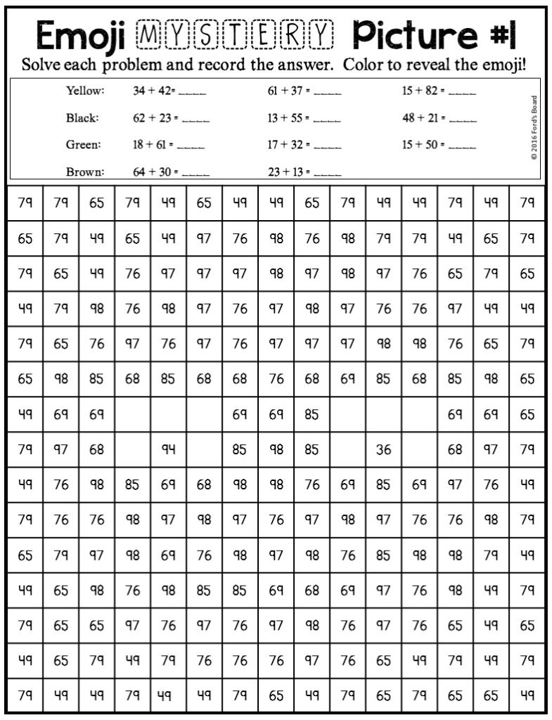 Emoji Addition Mystery Pictures • Ford's Board