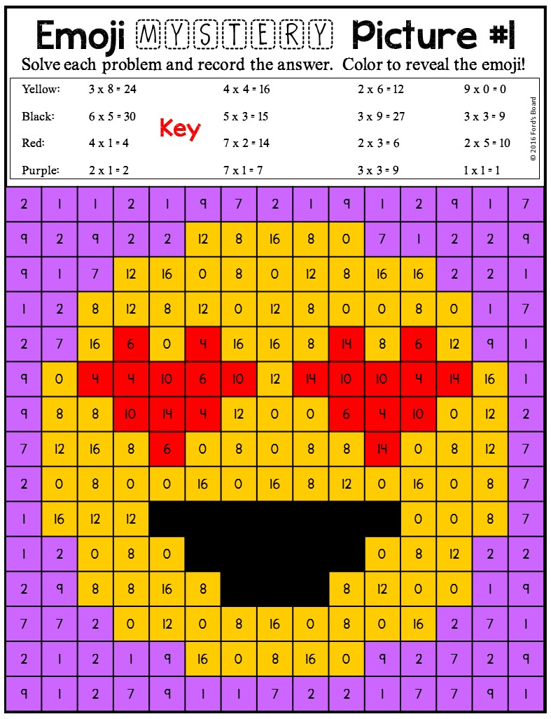 Emoji Multiplication Mystery Pictures Ford s Board Emoji Multiplication Mystery Pictures Ford s Board